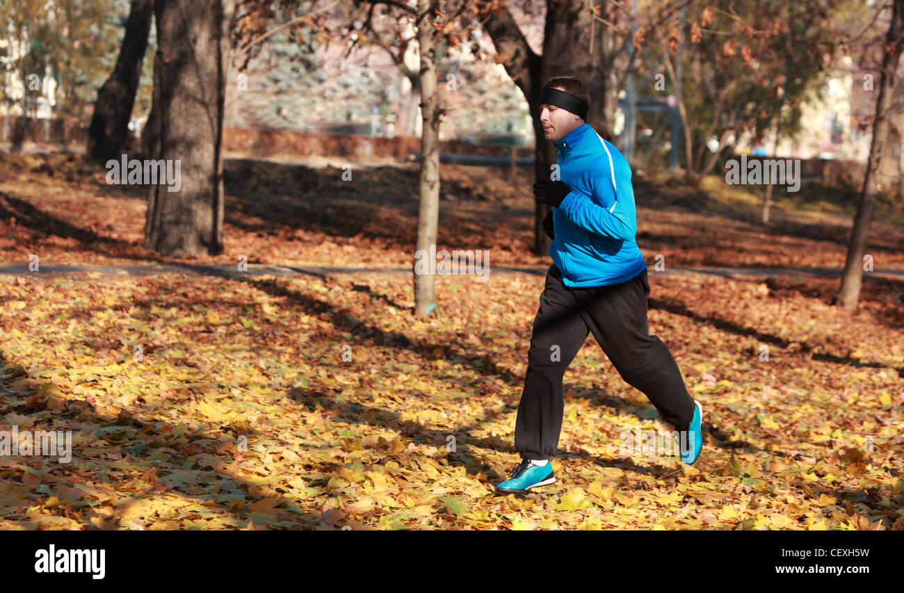 Man running in a park in autumn Stock Photo - Alamy