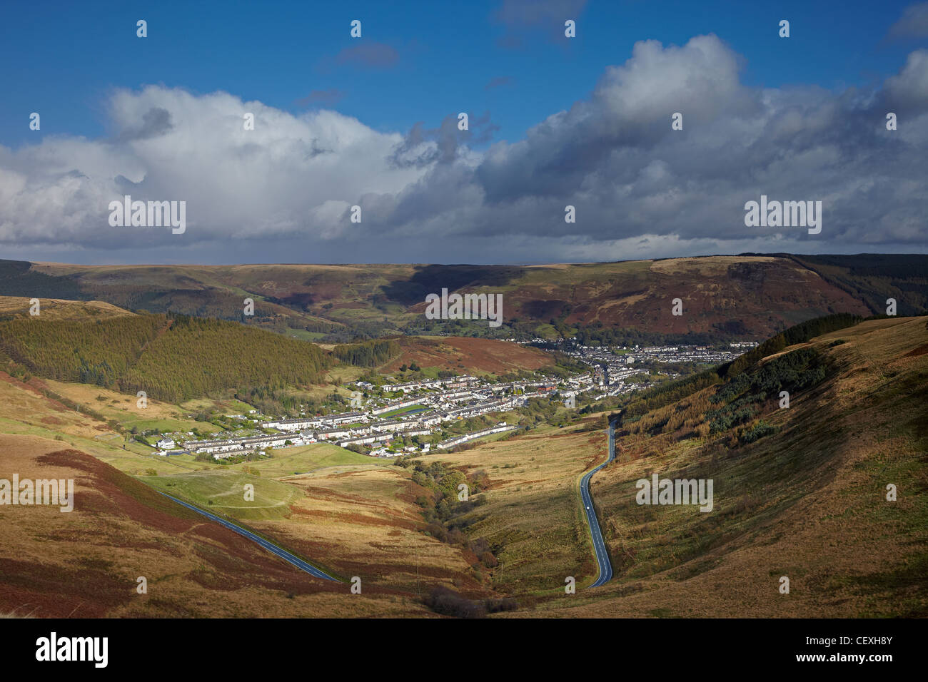 Bwlch y Clawdd, looking down towards Cwm Parc and Treorchy in South ...
