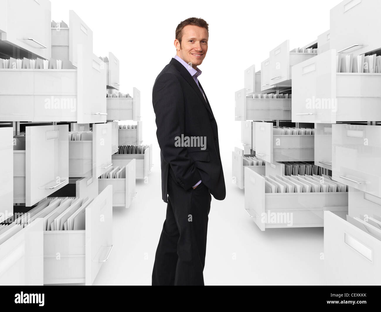 classic file cabinet with folder and man portrait Stock Photo - Alamy