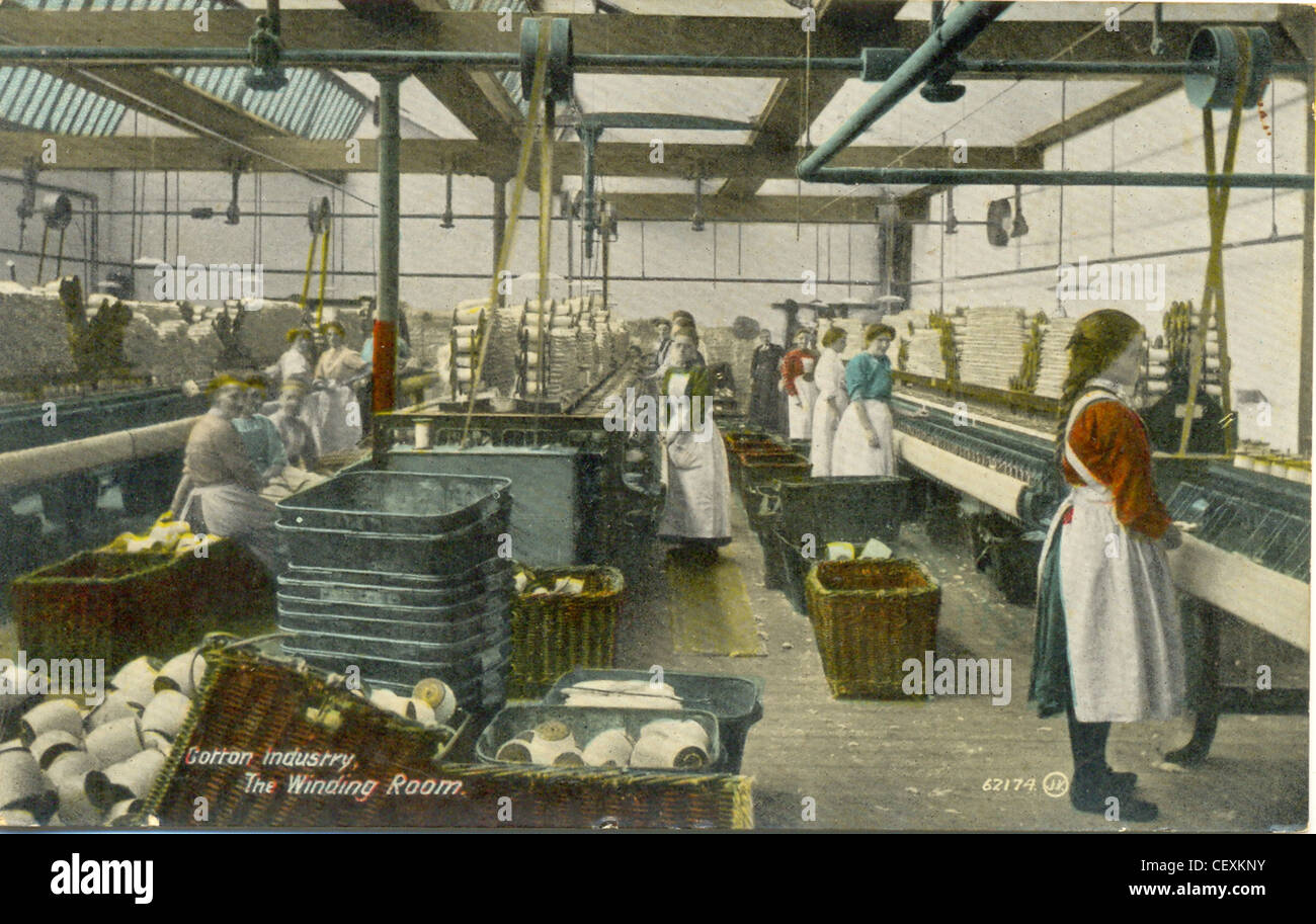 Postcard of the Winding Room in a cotton mill. circa 1905 Stock Photo ...