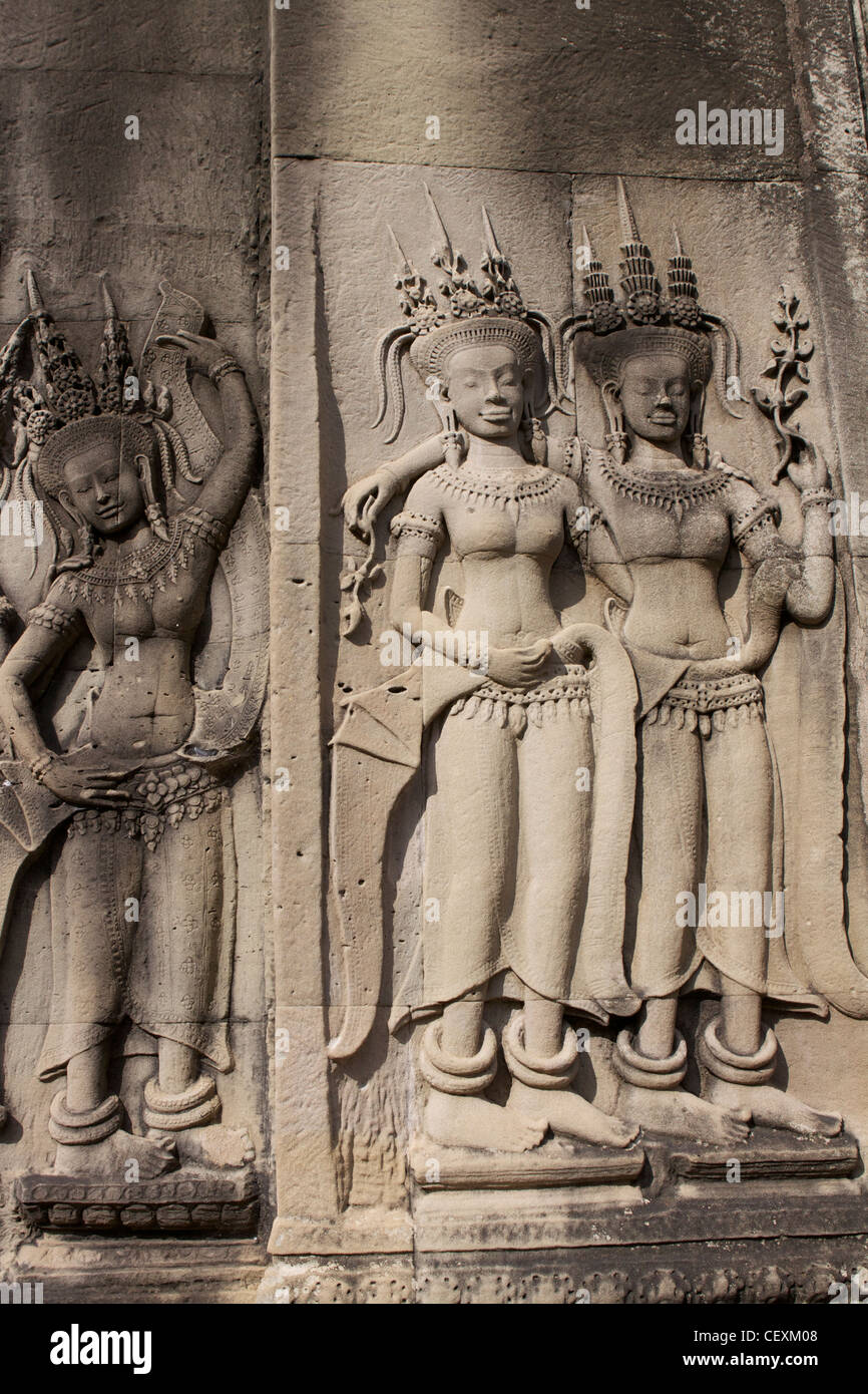 Carved wall reliefs of female 'devata' (Hindu) a variety of smaller ...