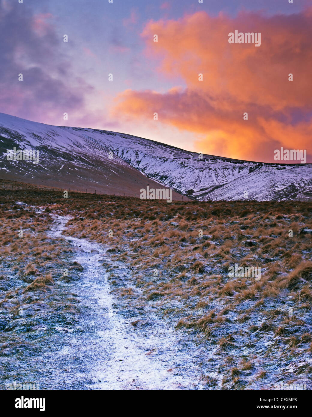 Late winter sunrise over the Cheviots near Henhole and the College ...