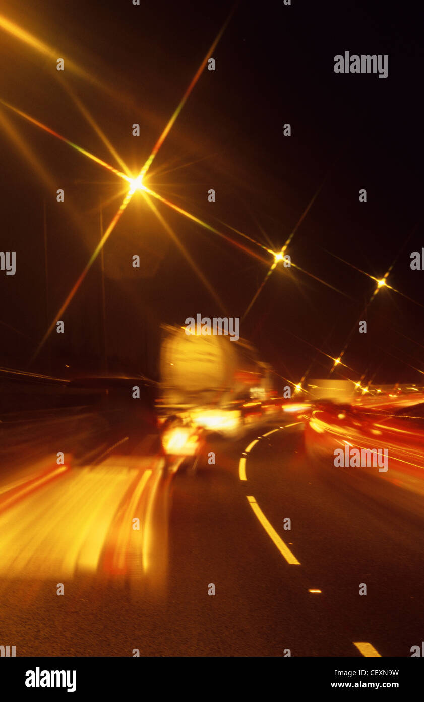 traffic jam on the m62 motorway near leeds at night uk Stock Photo - Alamy