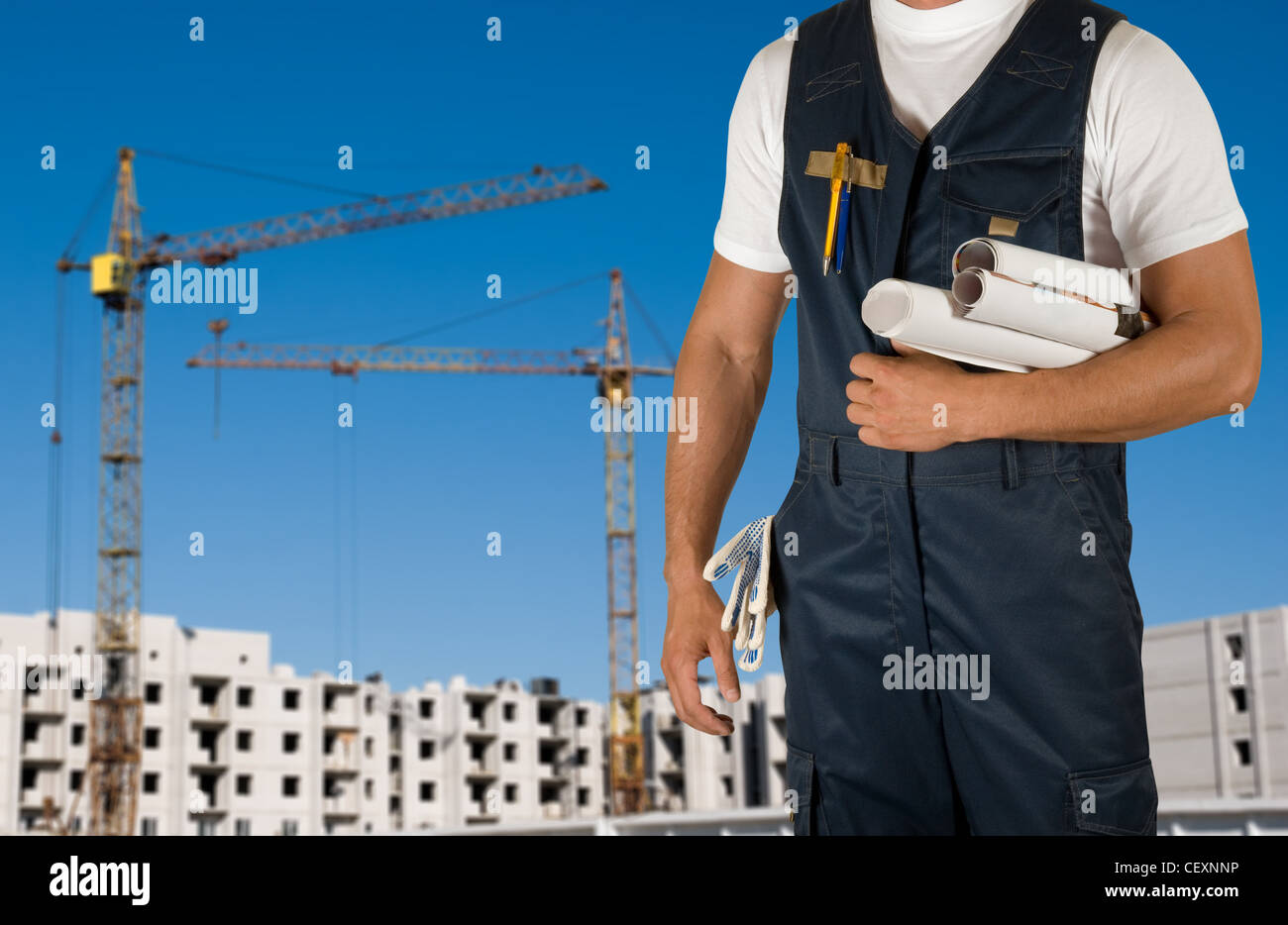 Closeup architect over building background Stock Photo - Alamy