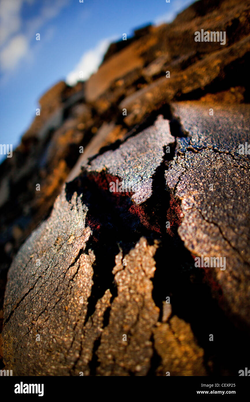 Pavement split from force. Low angle, vertical photo, shallow focus ...