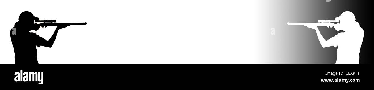 Man shooting a rifle - a gradient banner design with copy space in the ...