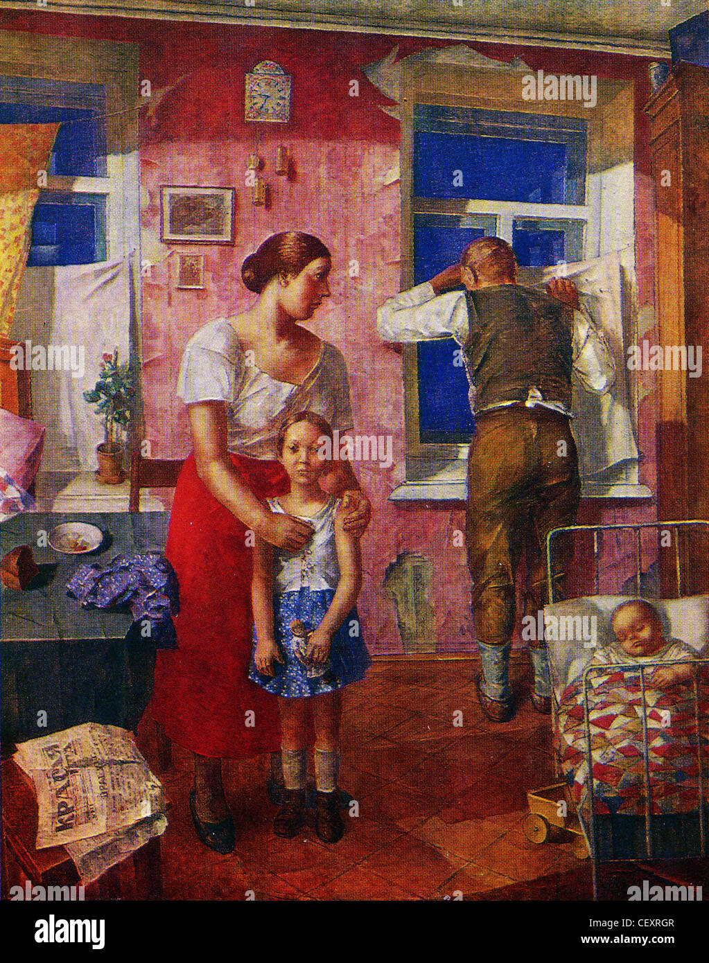 USSR - CIRCA 1981: Postcard shows draw by Kuzma Petrov-Vodkin - The ...