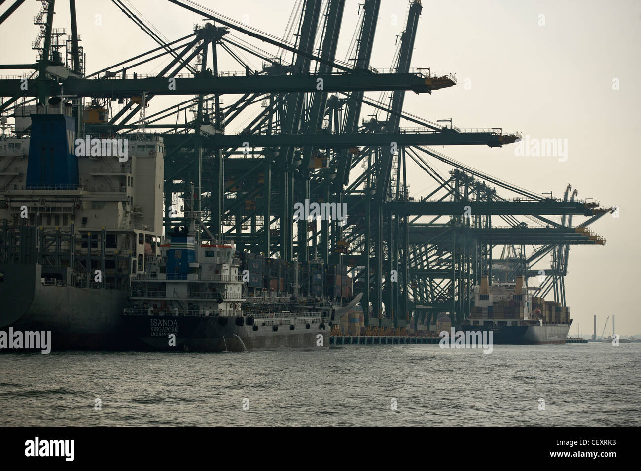 Container ships are seen moored at the Pasir Panjang terminal of the ...