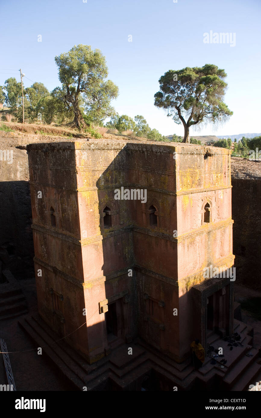 The rock hewn Church of St George Bet Giyorgis in Lalibela in Ethiopia ...