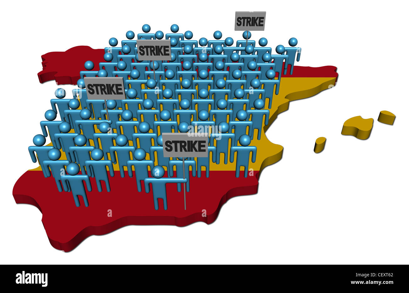 workers on strike on Spain map flag illustration Stock Photo - Alamy