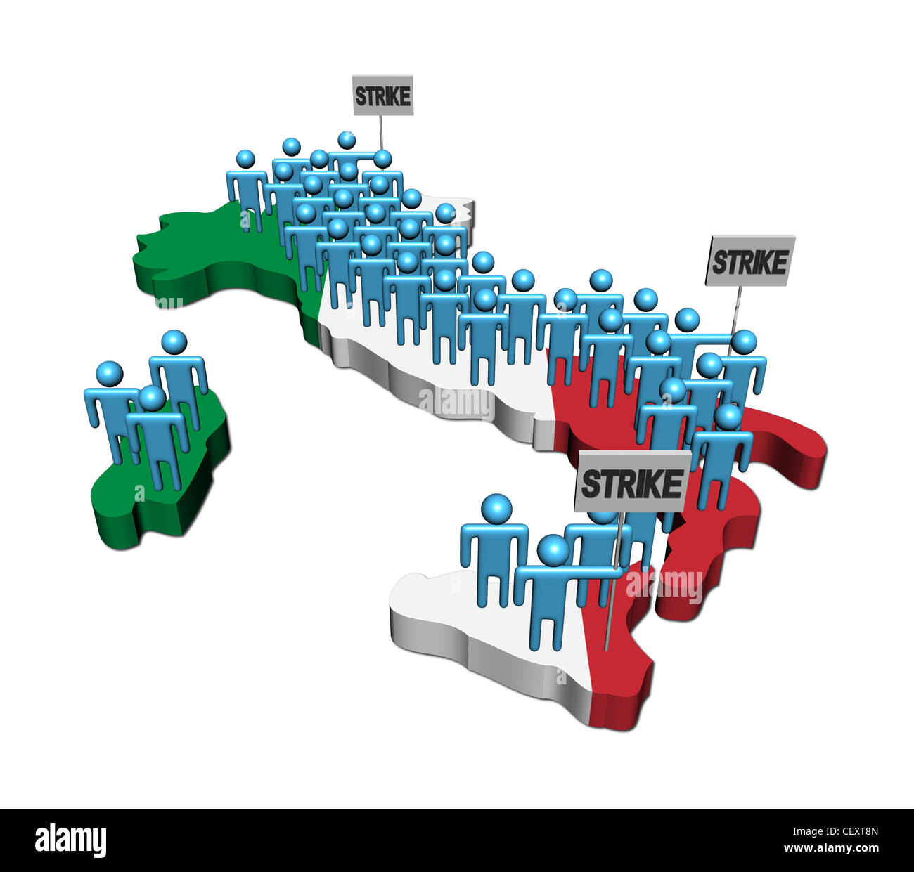 workers on strike on Italy map flag illustration Stock Photo - Alamy