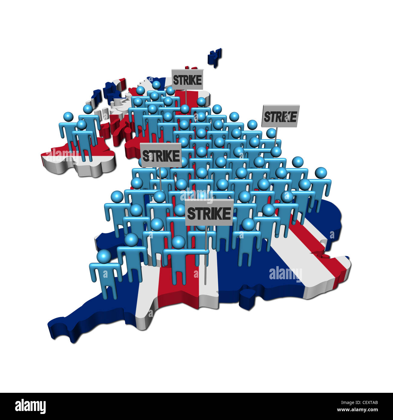 workers on strike on UK map flag illustration Stock Photo - Alamy