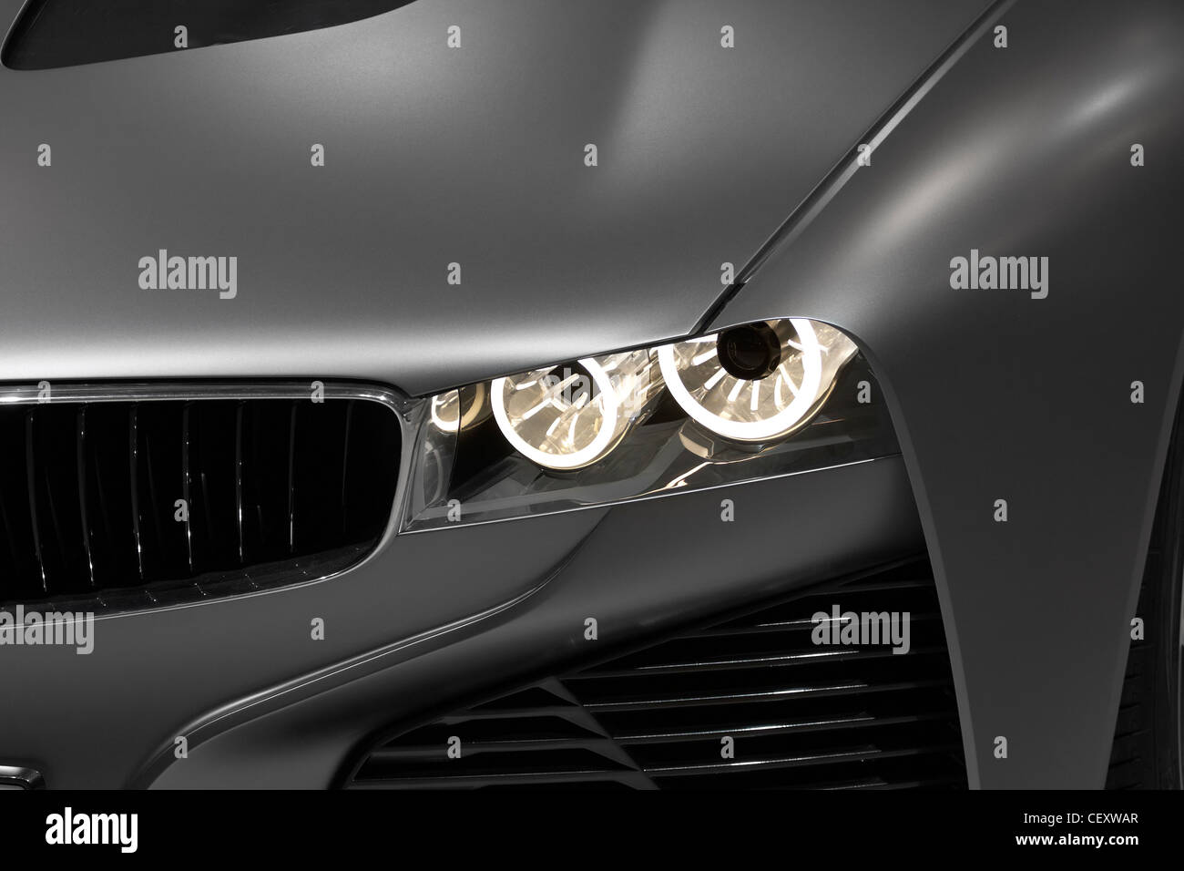 Silver sports car front end detail Stock Photo - Alamy