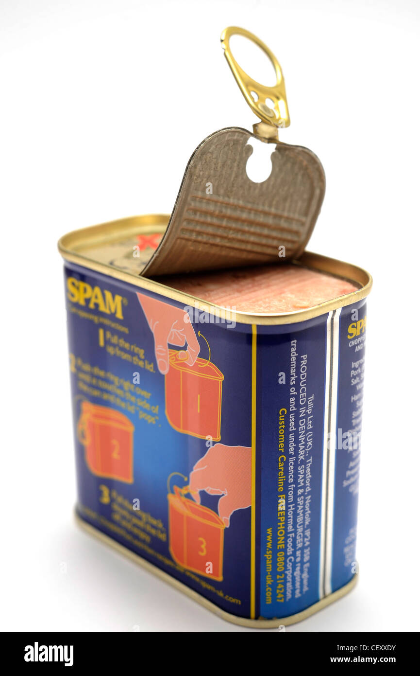 Years Of The Tin Can A still life image of a half opened Spam tin Stock ...