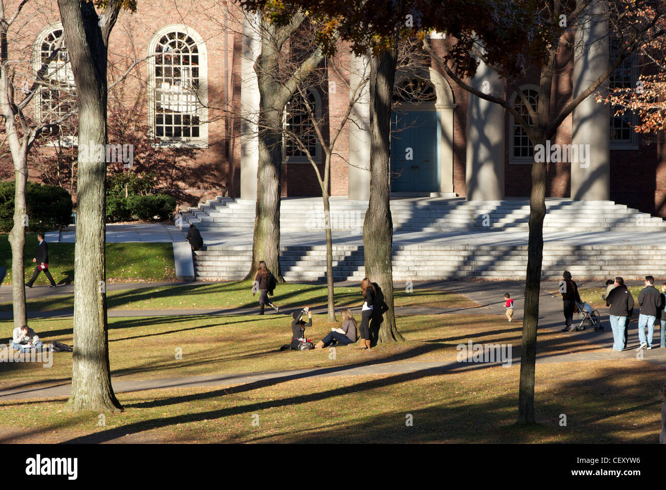 Afternoon scene in Harvard Yard, the old heart of Harvard University ...