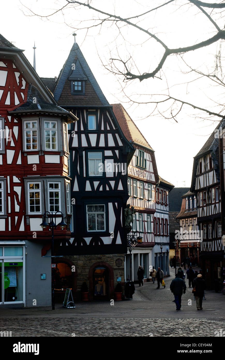 German timber-framed architecture in the town of Bensheim in Hesse ...