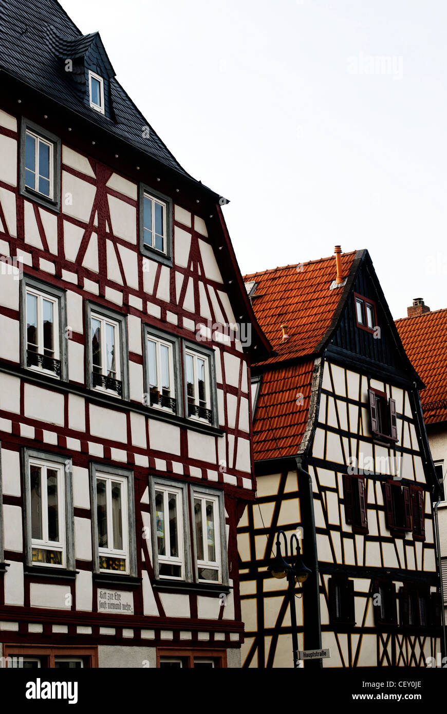 German timber-framed architecture in the town of Bensheim in Hesse ...