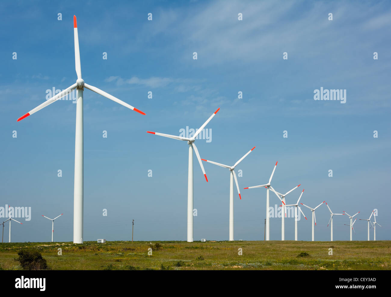 Wind power generation with many large turbines, technology preserving ...