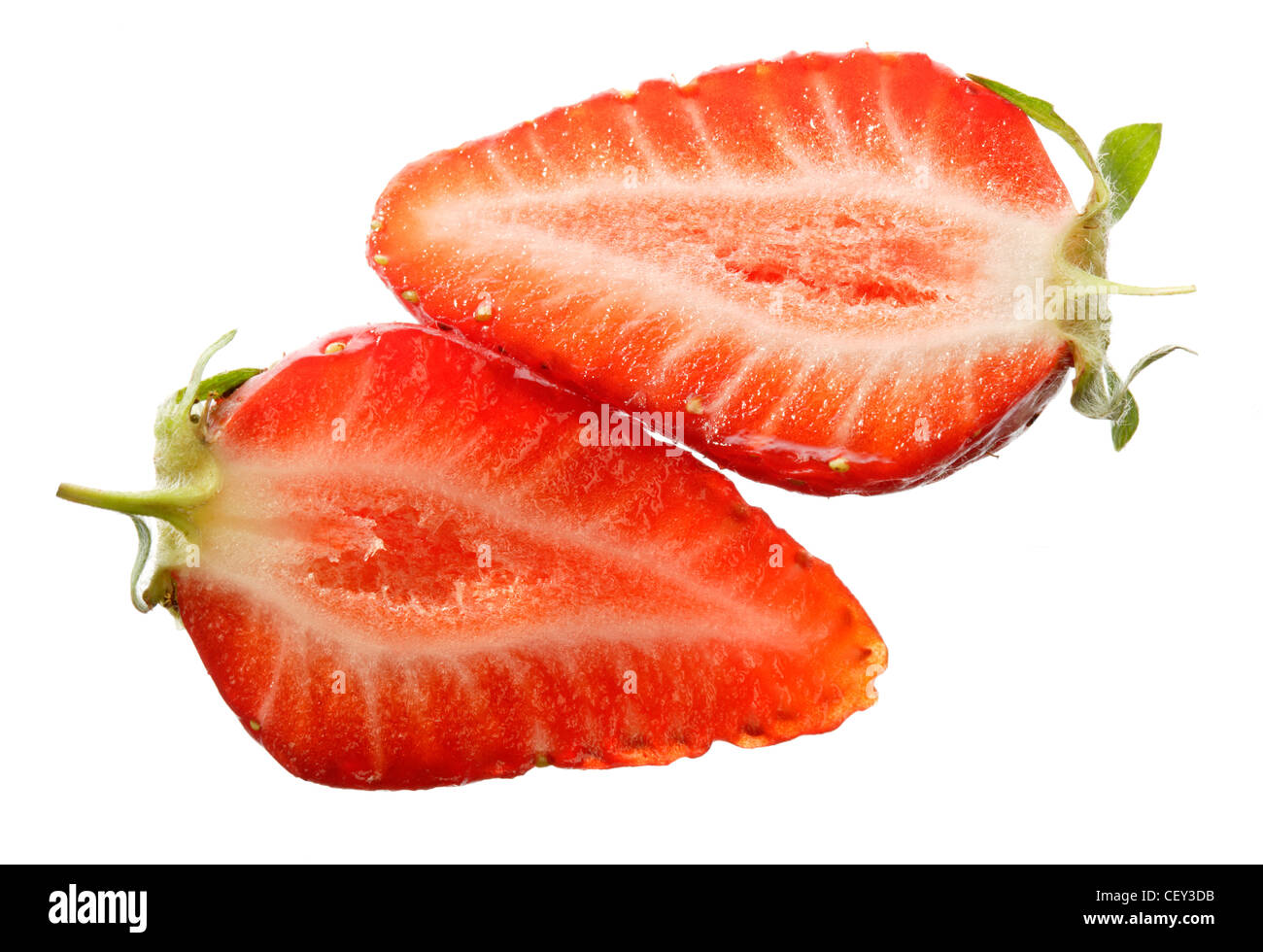 Red strawberry sliced cut into two slices isolated on white Stock Photo ...