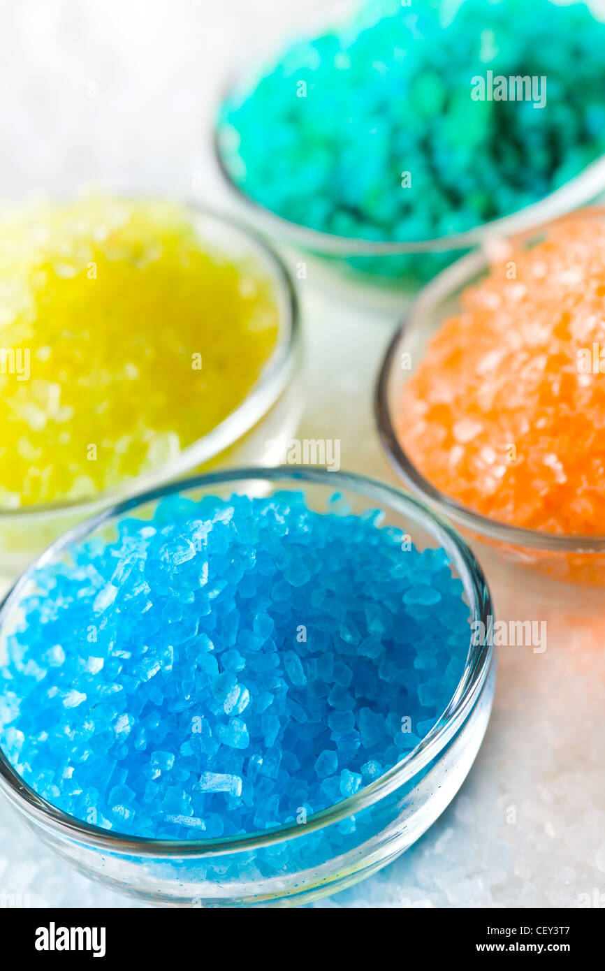 the colorful bath salt in glass bowl Stock Photo - Alamy