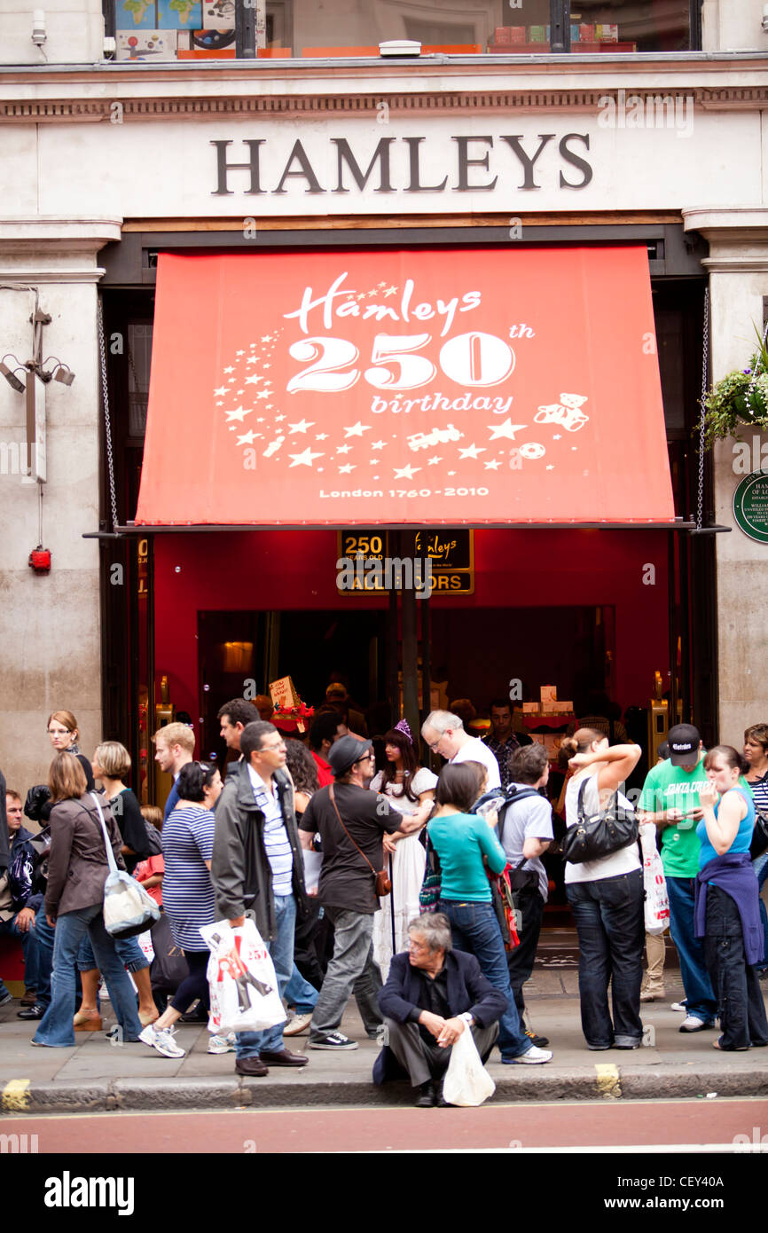 A view of the front of Hamleys toy shop in London on its 250th birthday ...