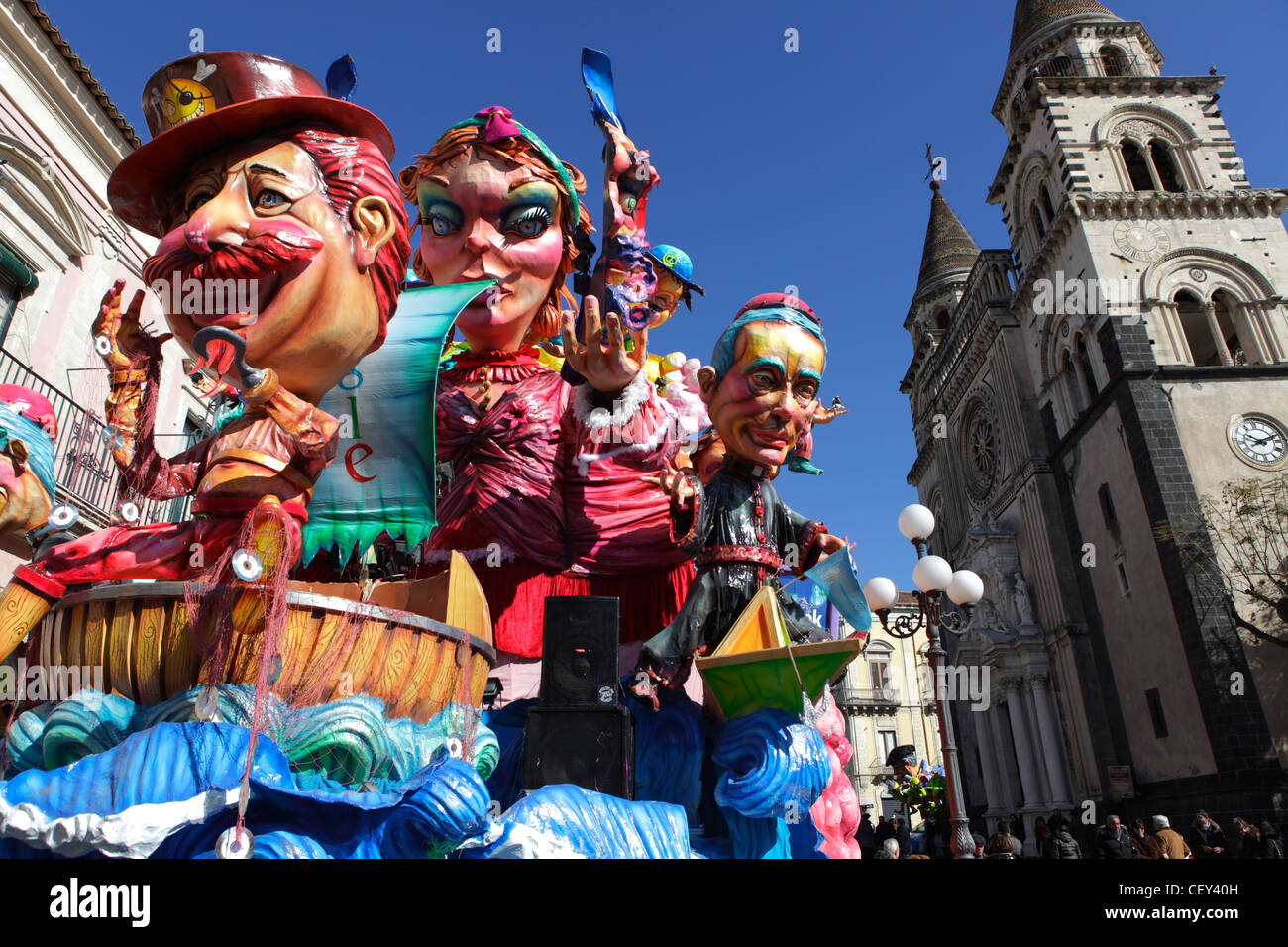 Traditional grotesque carts at Acireale Carnival, Catania, Sicily ...