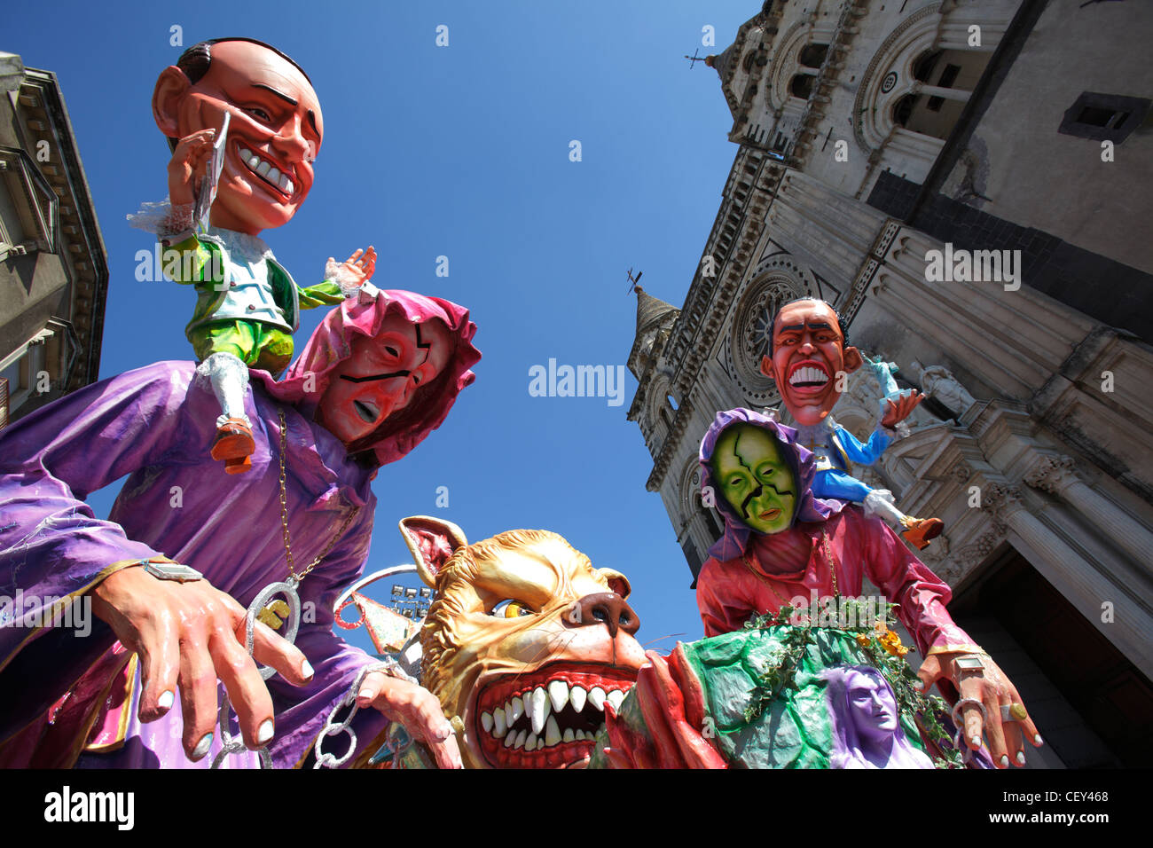 Traditional grotesque carts at Acireale Carnival, Catania, Sicily ...