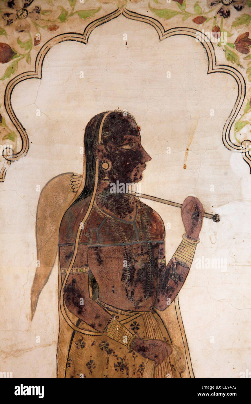 India, Rajasthan, Nagaur, Ahhichatragarh Fort, Hadi Rani Mahal, murals ...