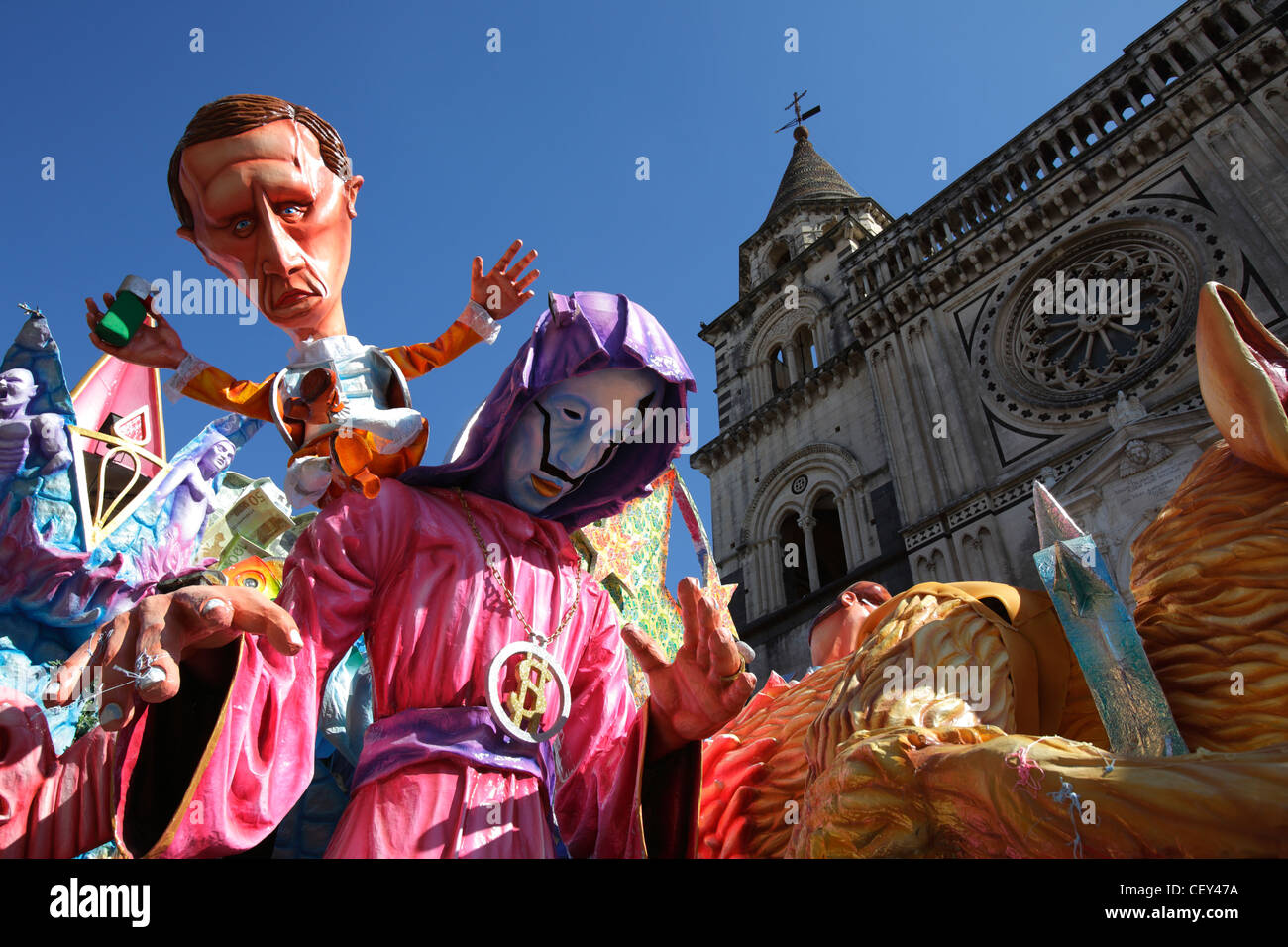 Traditional grotesque carts at Acireale Carnival, Catania, Sicily ...
