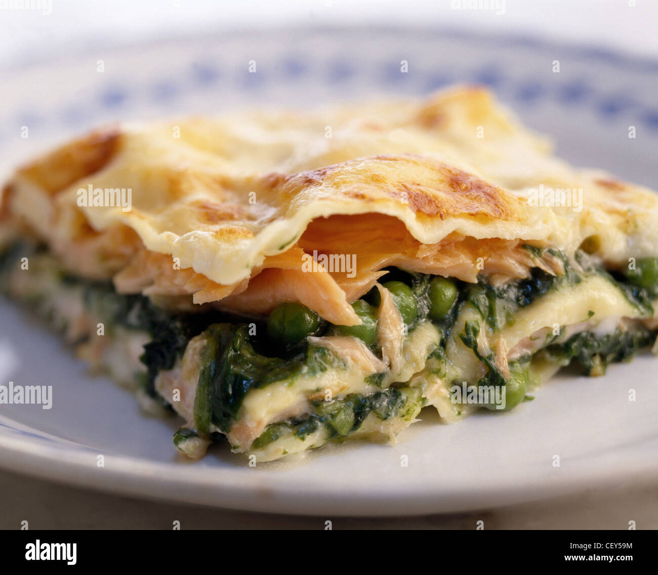"Pasta in a hurry" Salmon and spinach lasagne Stock Photo - Alamy