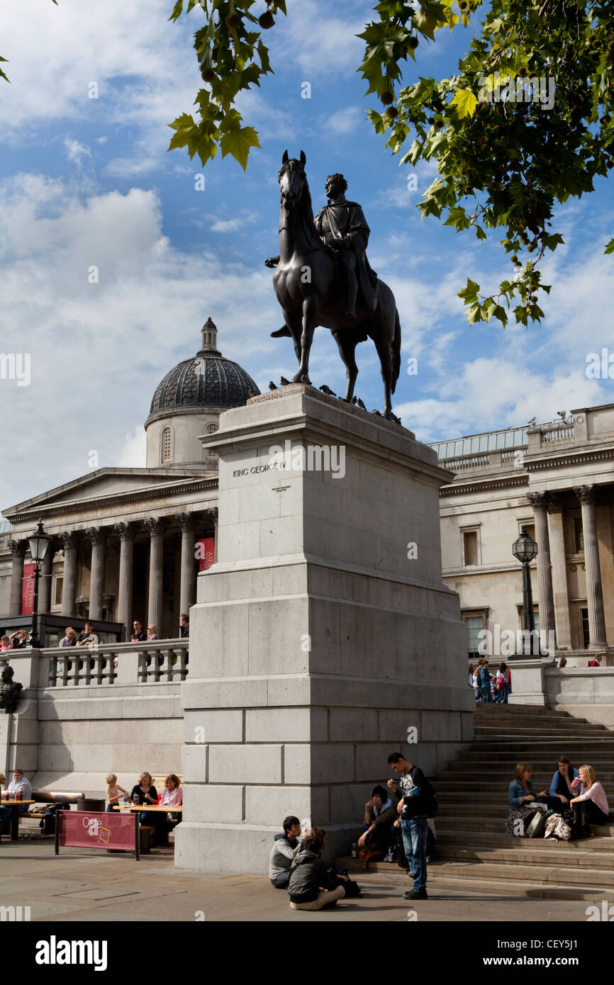 A view of the statue of King George the IV (fourth) at Trafalgar Square ...