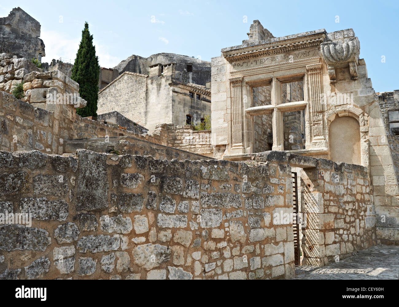 Ancient architecture and remains of Roman buildings in French village ...