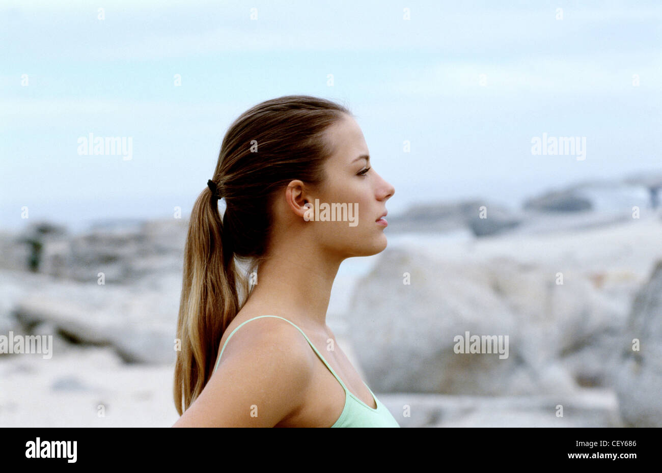 Ponytail female profile head shot hi-res stock photography and images ...