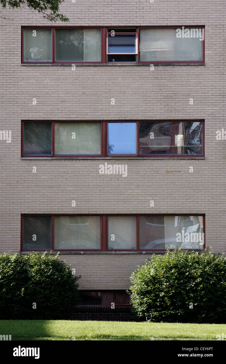 Facade of one of the dorm buildings that form the Gropius Complex at ...