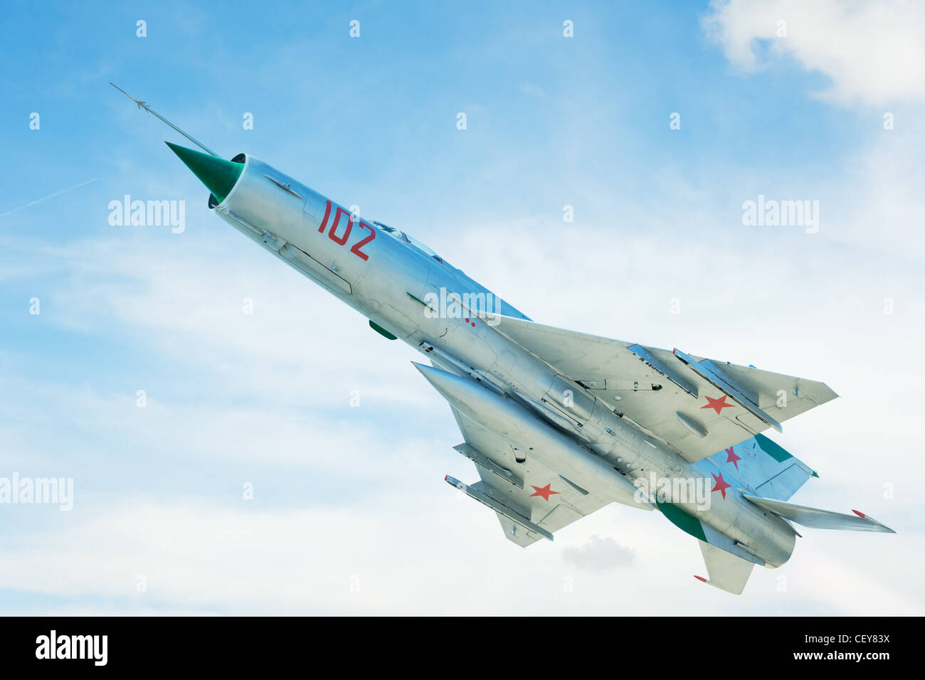 Russian jet airplane fighter in the blue sky Stock Photo - Alamy