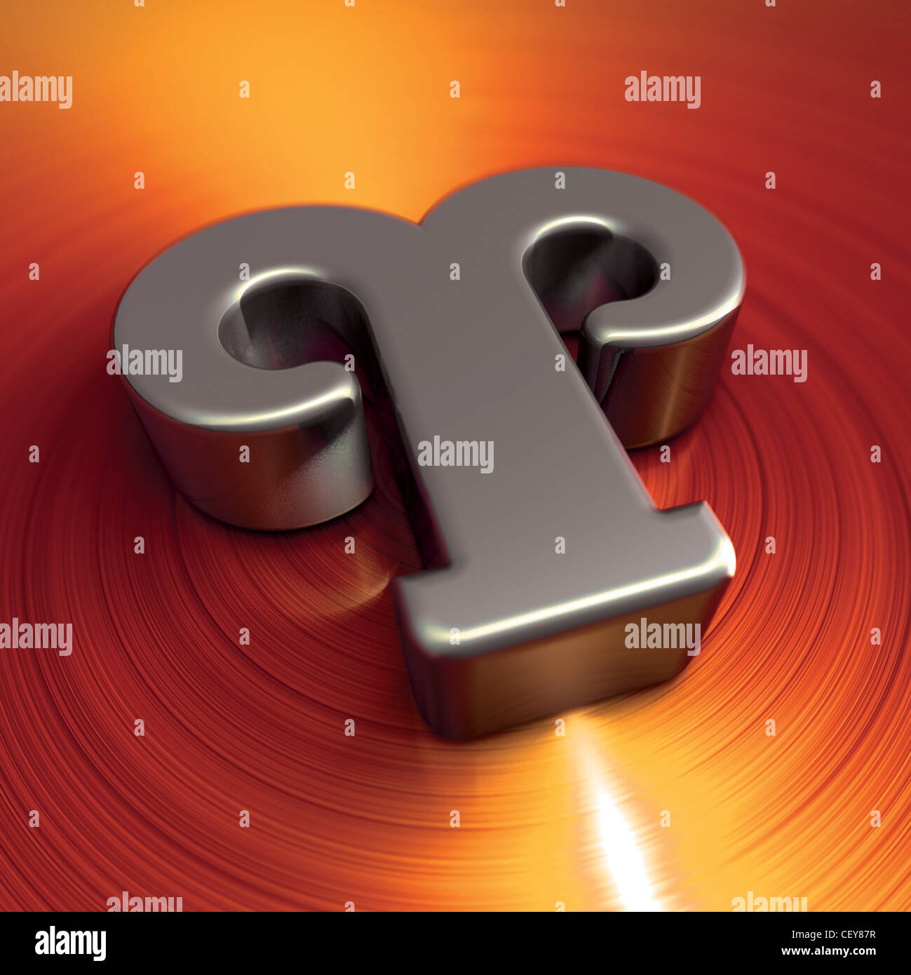 Horoscope GlyphsSilver Aries symbol on an orange colour background ...
