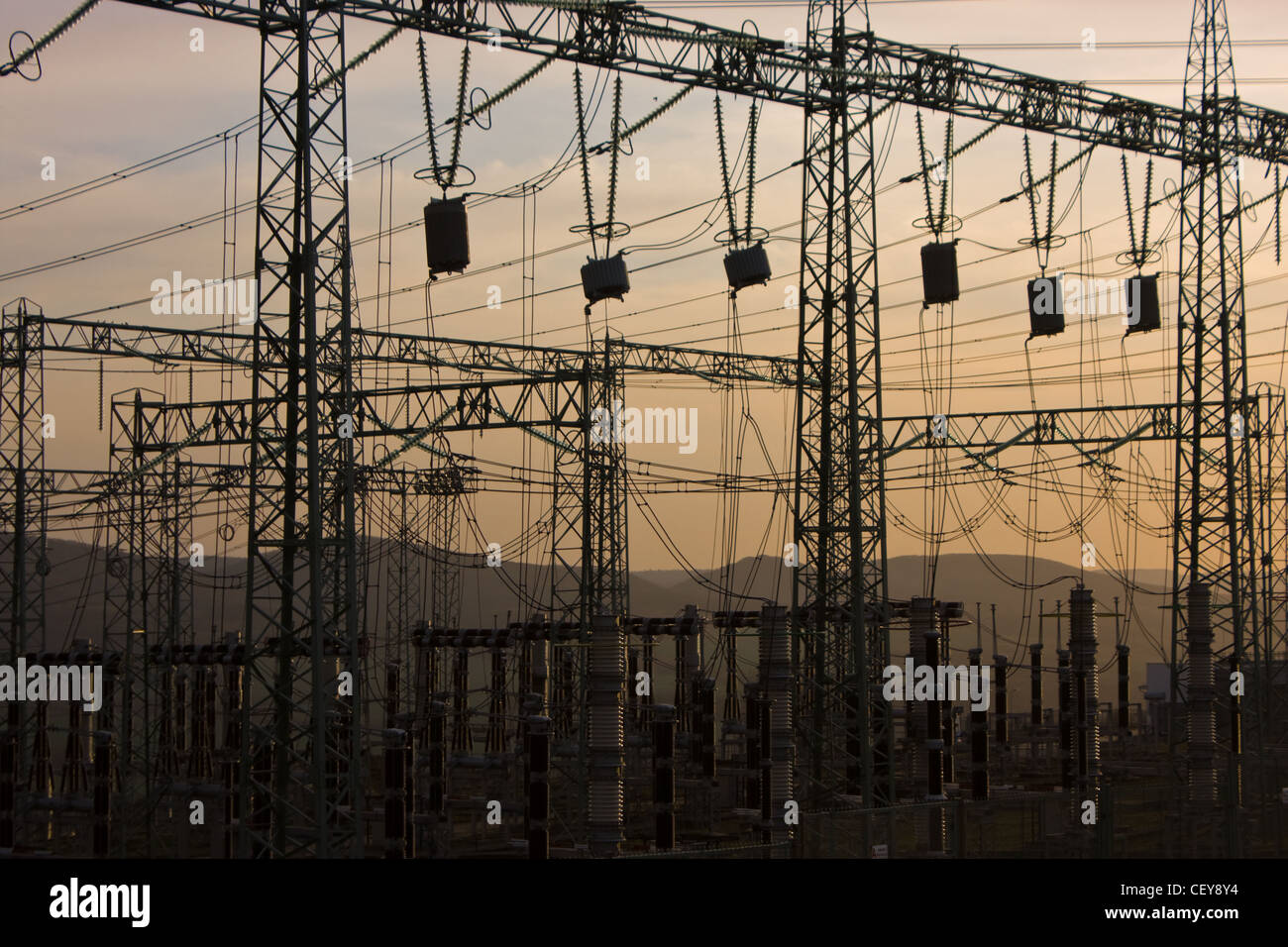 Electrical utility transformer substation on sunset Stock Photo - Alamy