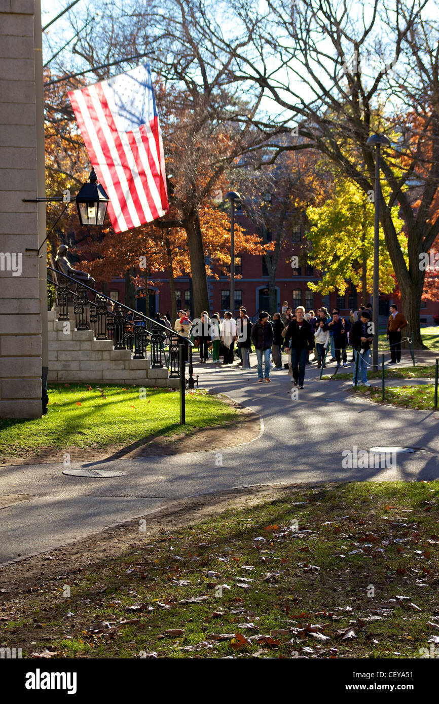 Tourists and Harvard University students mingle in front of the ...