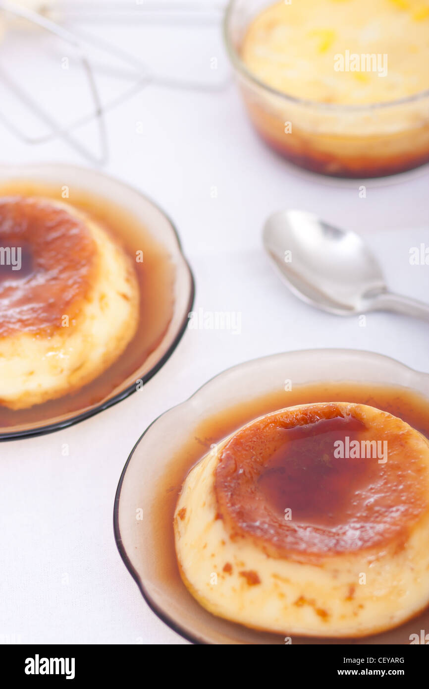 Flan: Sweet custard with a caramel topping. Pudding. Vanilla flavour ...