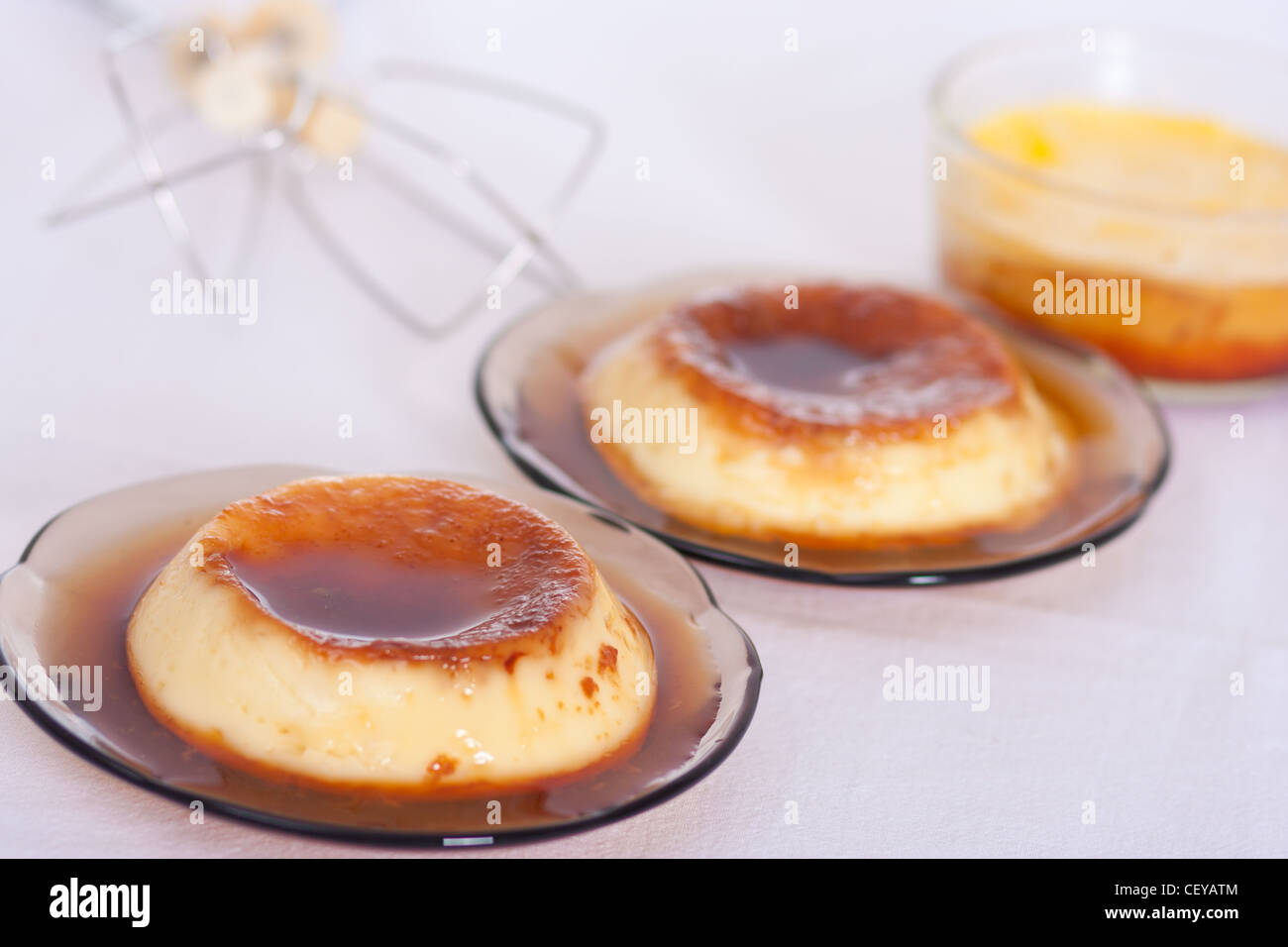 Flan: Sweet custard with a caramel topping. Pudding. Vanilla flavour ...
