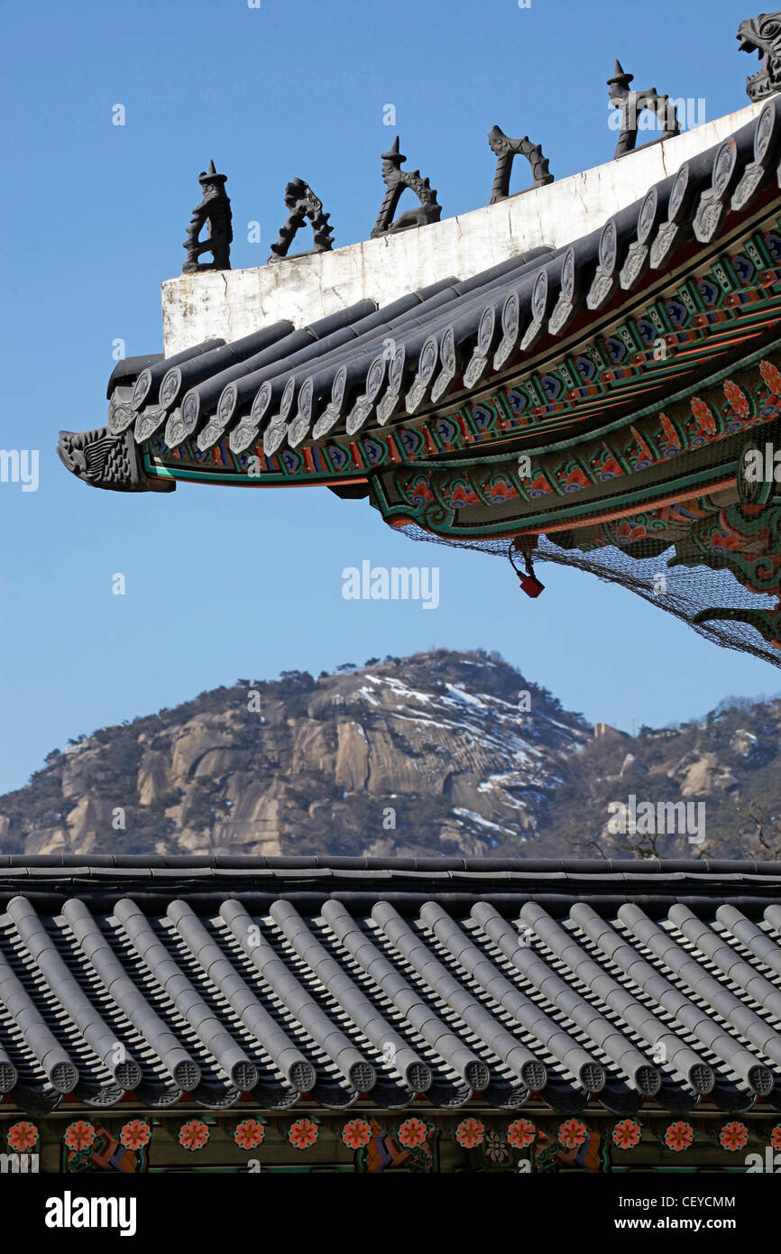 Roof tiles and decorations of the roofs of the Gangnjeongjeon area of ...