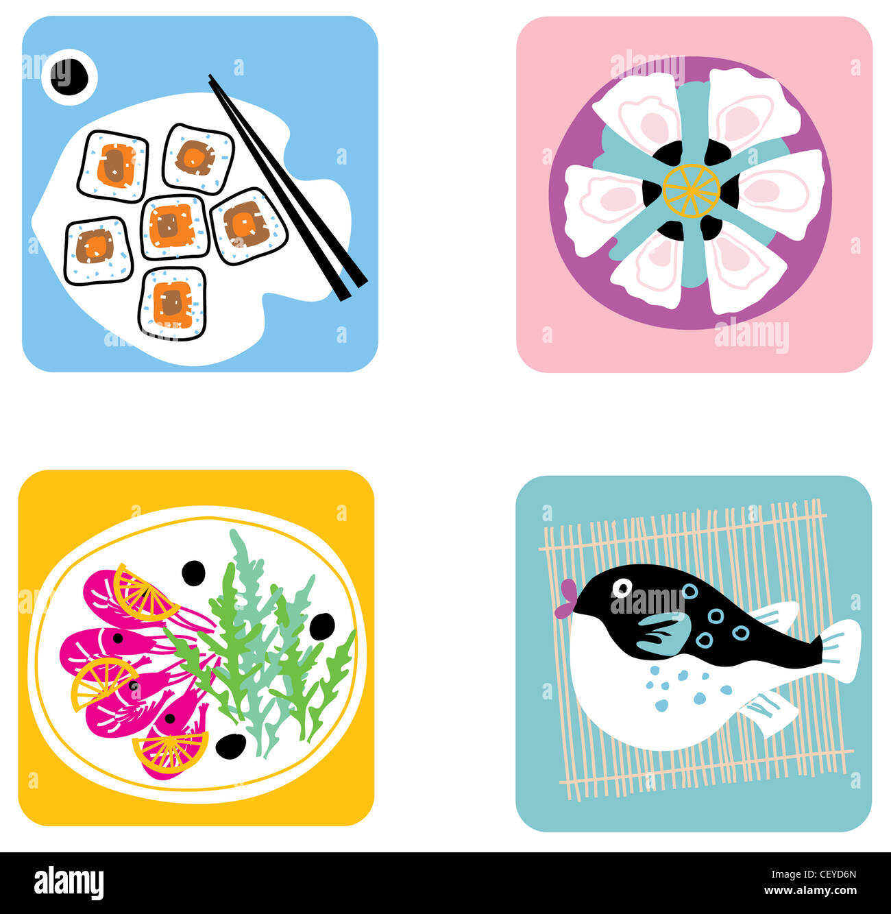 Four colourful plates of food Stock Photo - Alamy