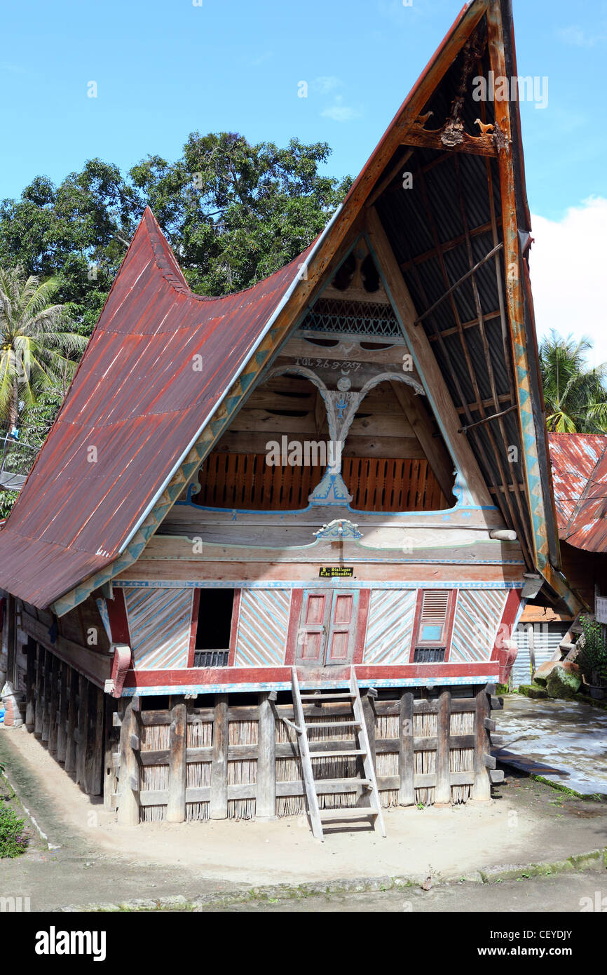 Batak house near Simanindo on Samosir Island. Samosir Island, Lake Toba ...