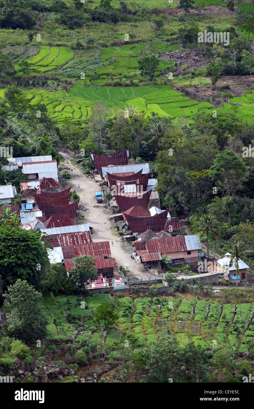 Overview of Batak village in mountains near Singkam. Lake Toba, North ...