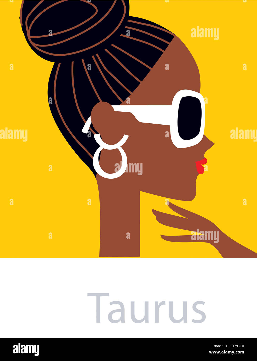 Illustrated star signs Taurus Female wearing a white framed sunglasses ...