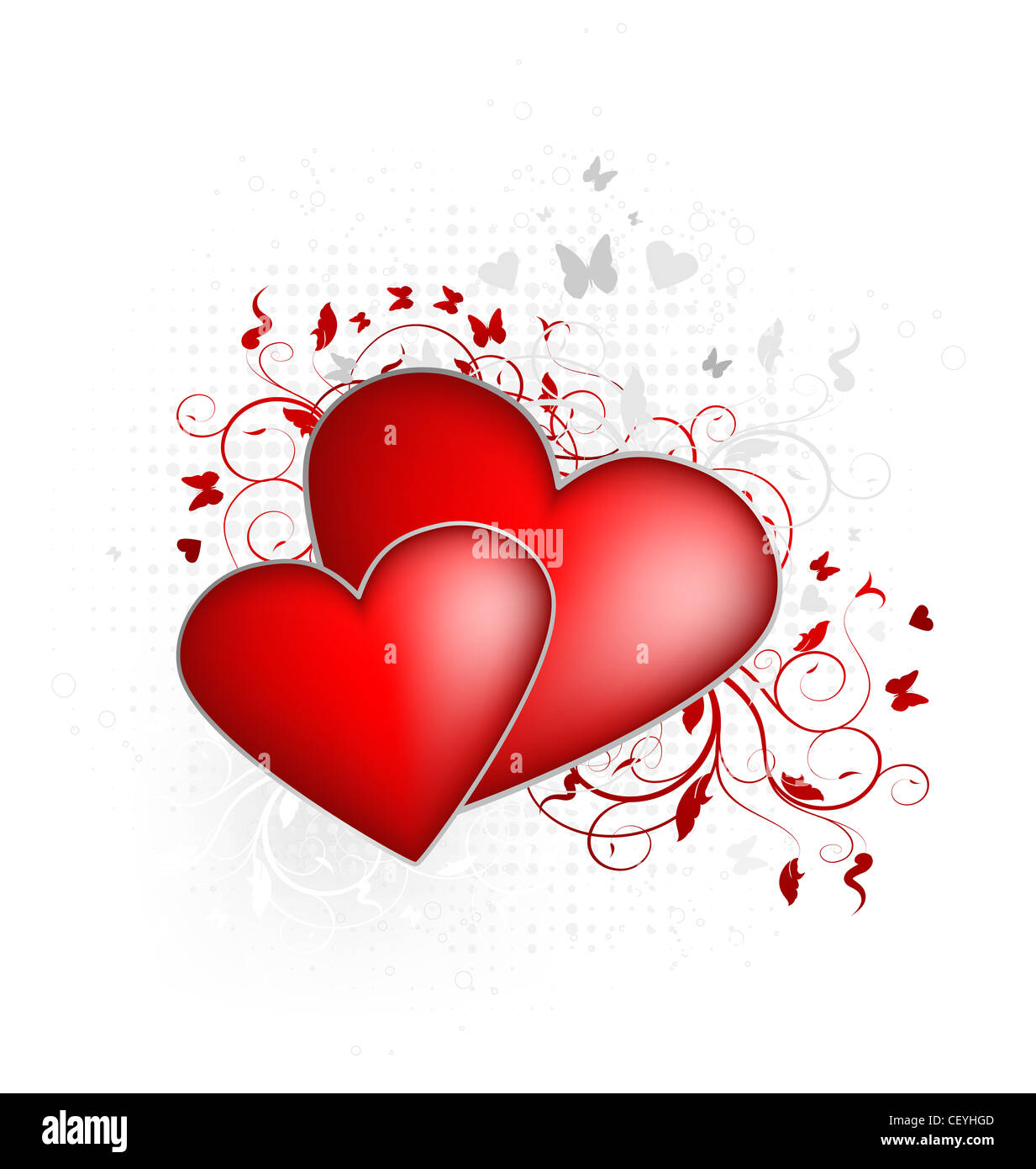 Valentines illustration with two hearts and floral ornate Stock Photo ...