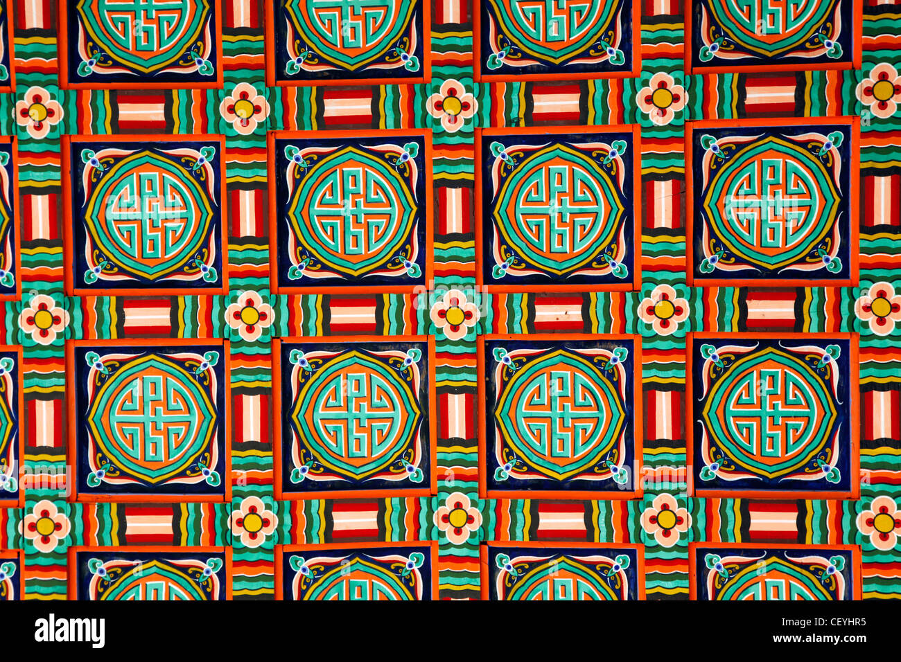 Colourful ceiling decorations of oriental architecture at Changdeokgung ...