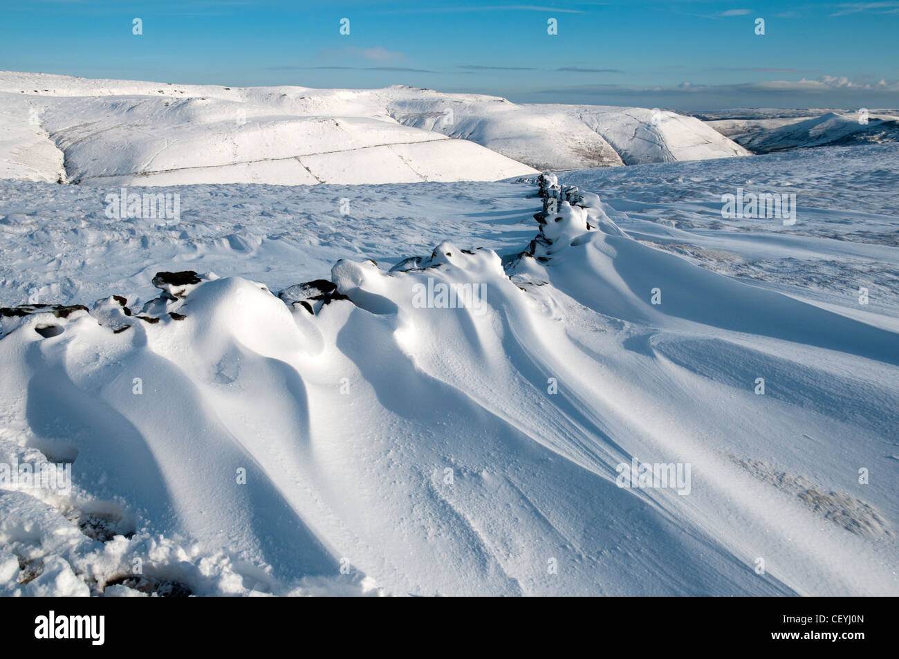 The Kinder Scout plateau in winter from Brown Knoll, looking over Edale ...