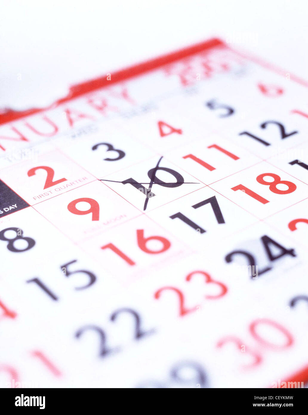 A calendar with the 10th January crossed Stock Photo - Alamy