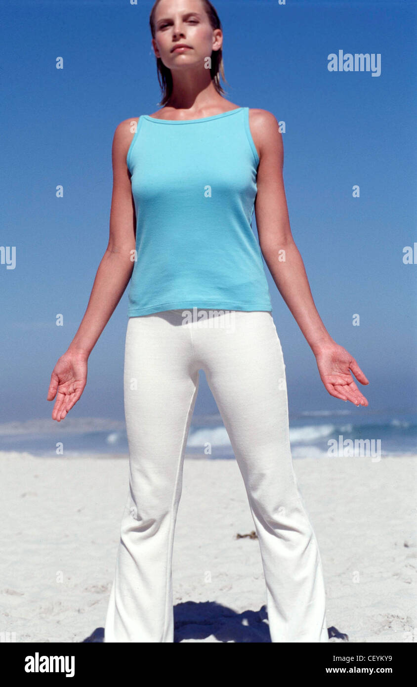 Tanned female wet chin length blonde hair, wearing subtle make up ...